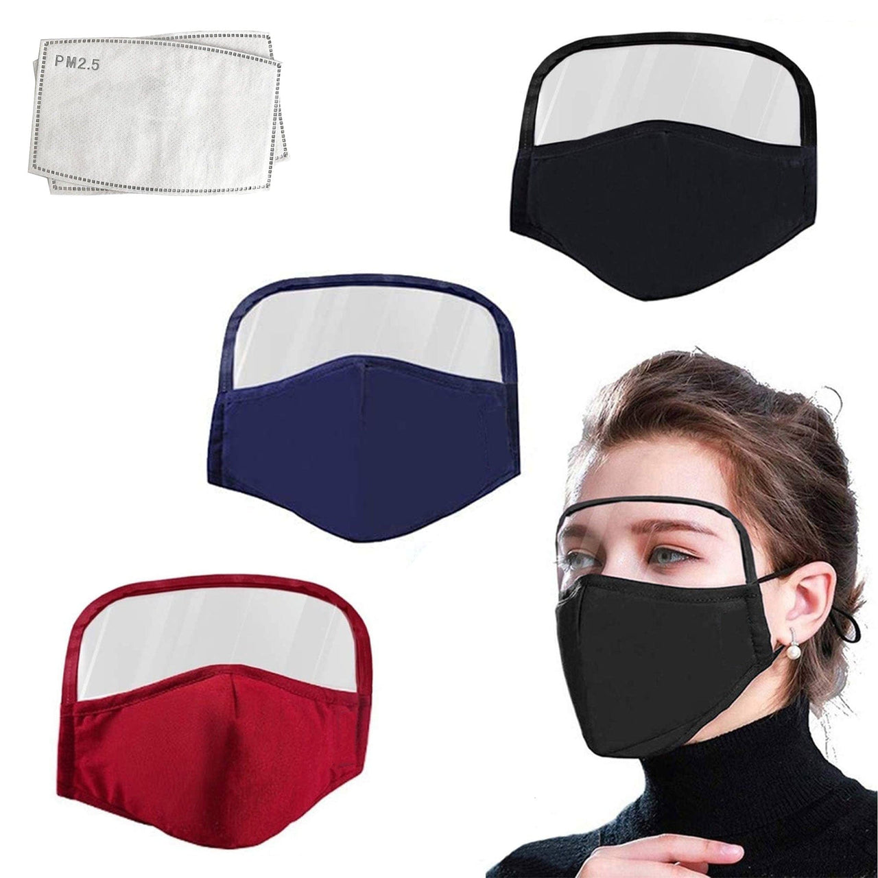 Face Protective Face Guard with Transparent Eyes Shield, Cotton Dust P ...