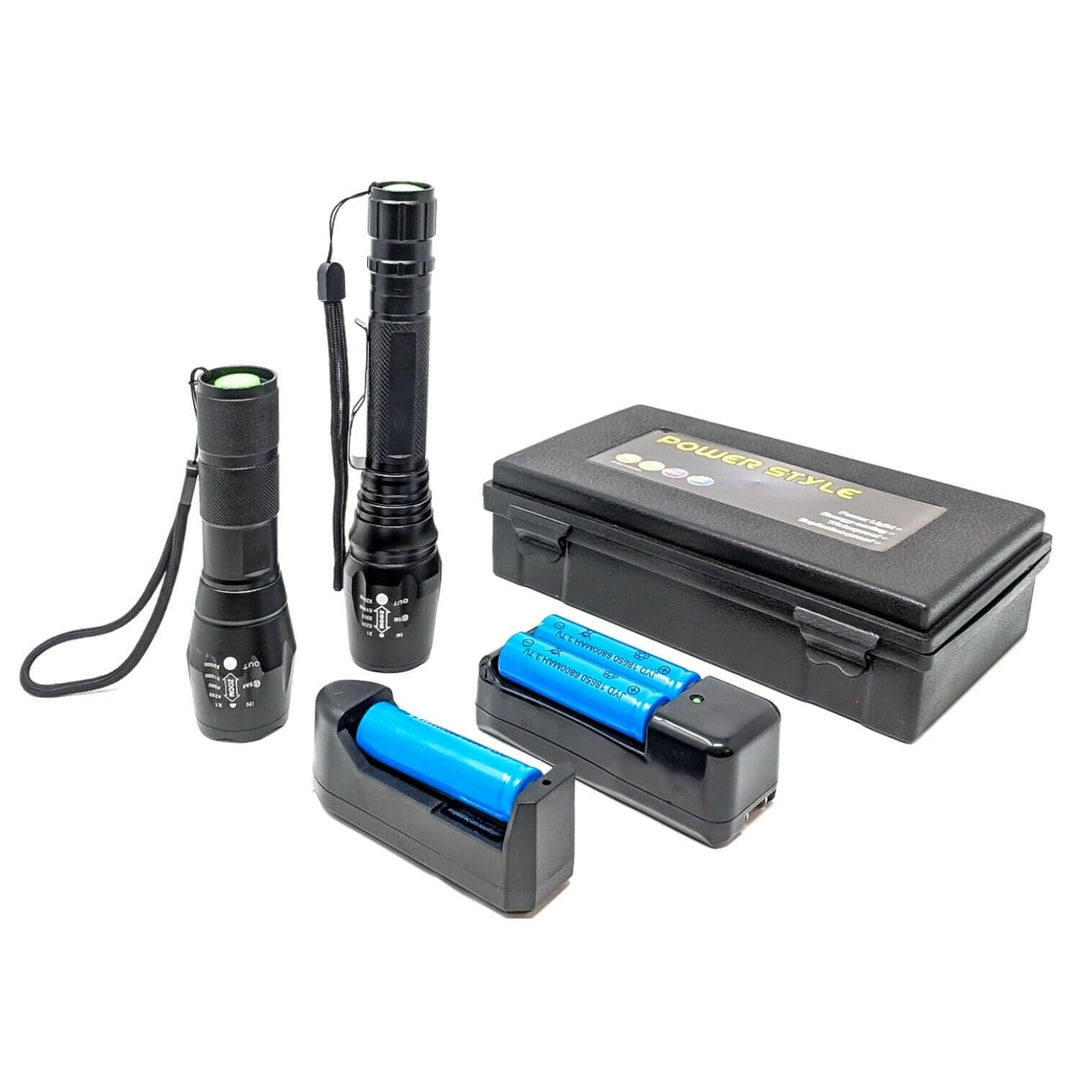 Set of 2 Tactical Flashlight High Powered Torch Light High Lumen Zooma ...